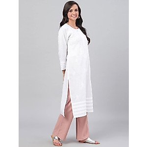 Ada Hand Embroidered Indian Chikankari Cotton Kurta Kurti Tunic for Women A149984 (White, Small)