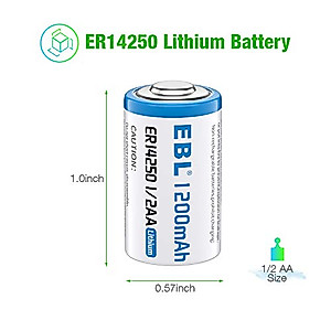 EBL 1/2 AA Size 14250 ER14250 3.6V Lithium Batteries, Non-Rechargeable Battery for Dog Collars and Baby Movement Monitor Alarm Systems and More