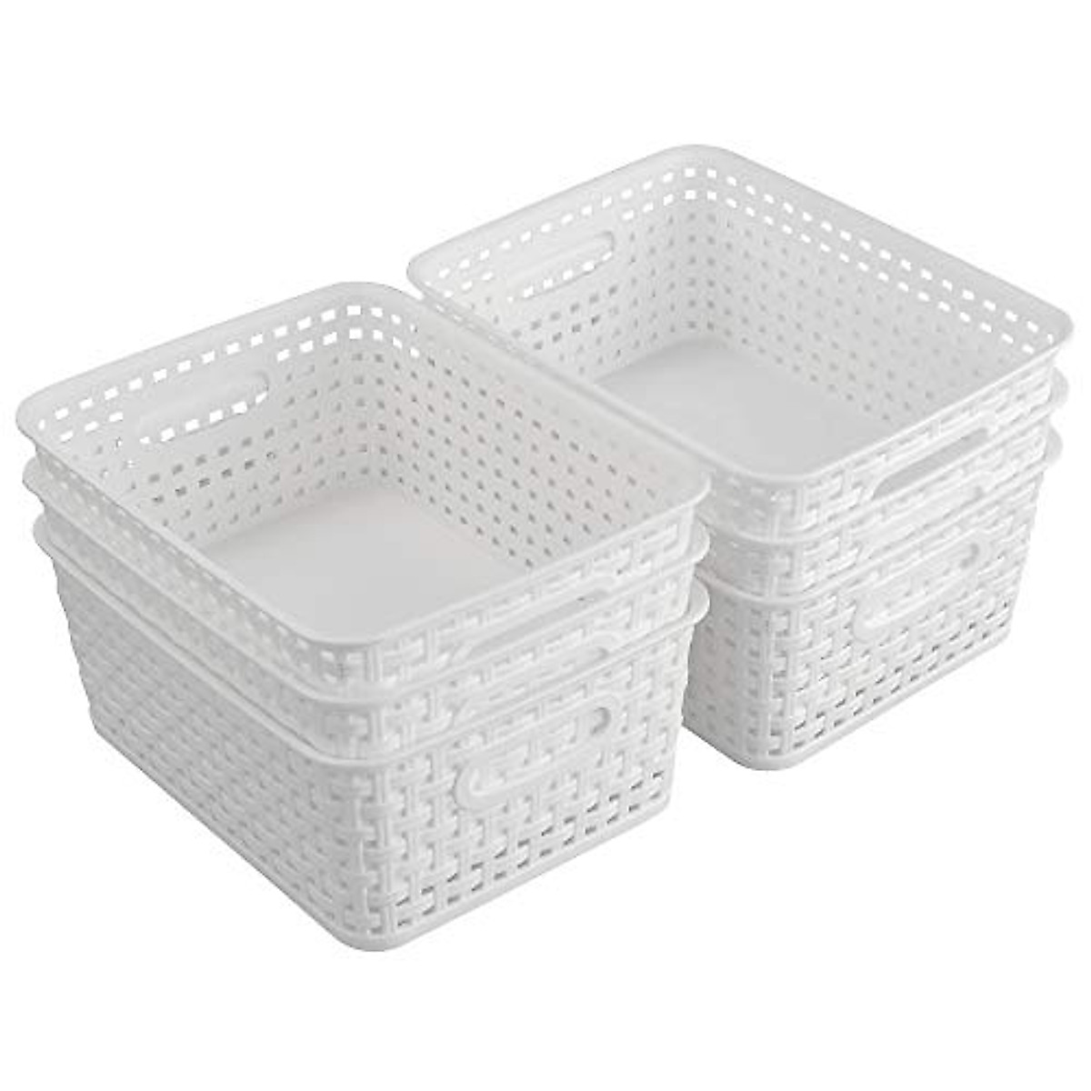 AnnkkyUS 6-Pack White Storage Plastic Baskets, Plastic Weave Basket for Organizing