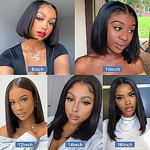 Lzlefho Short Bob Wigs 13x6 Lace Front Wigs Human Hair Glueless Brazilian Virgin Human Hair Straight Bob Wigs For Women 150% Density Pre Plucked with Baby Hair Natural Color (12inch)