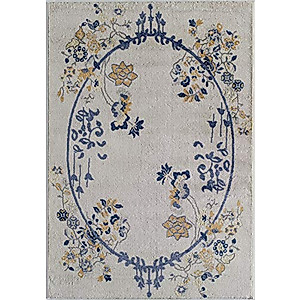 Rugs America Ivory Blue Floral Transitional Rug Gold Magnolia VA20D 2'0"X4'0" Area Rug