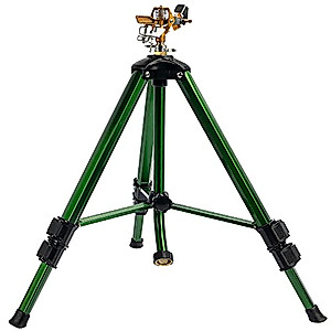 Hourleey Impact Sprinkler on Tripod Base, Heavy Duty Brass Sprinklers for Yard Lawn Garden, 0-360 Degree Large Area Coverage, 3/4 Inch Connector Extension Legs Flip Locks with Brass Sprinkler Head