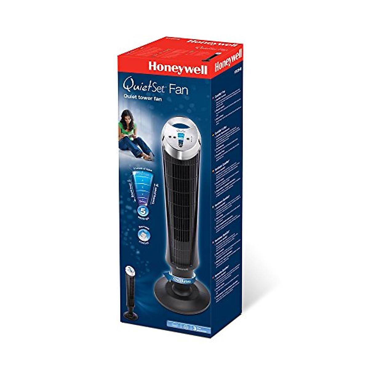 Honeywell QuietSet Tower Fan (5 Speed Settings, Oscillating 75°, Timer Function, Remote Control) HY254