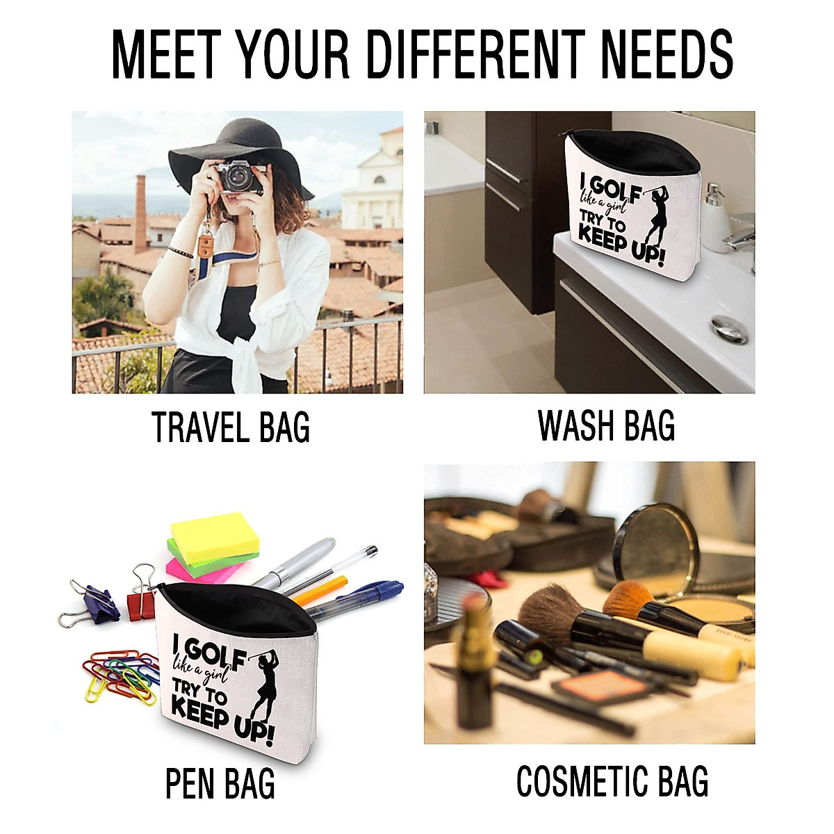 Golfing Lady I Golf Like A Girl Try to Keep Up Cosmetic Bag Golfing Gift Golf Accessories Gift for Mom Golfer (I Golf Like A bag)