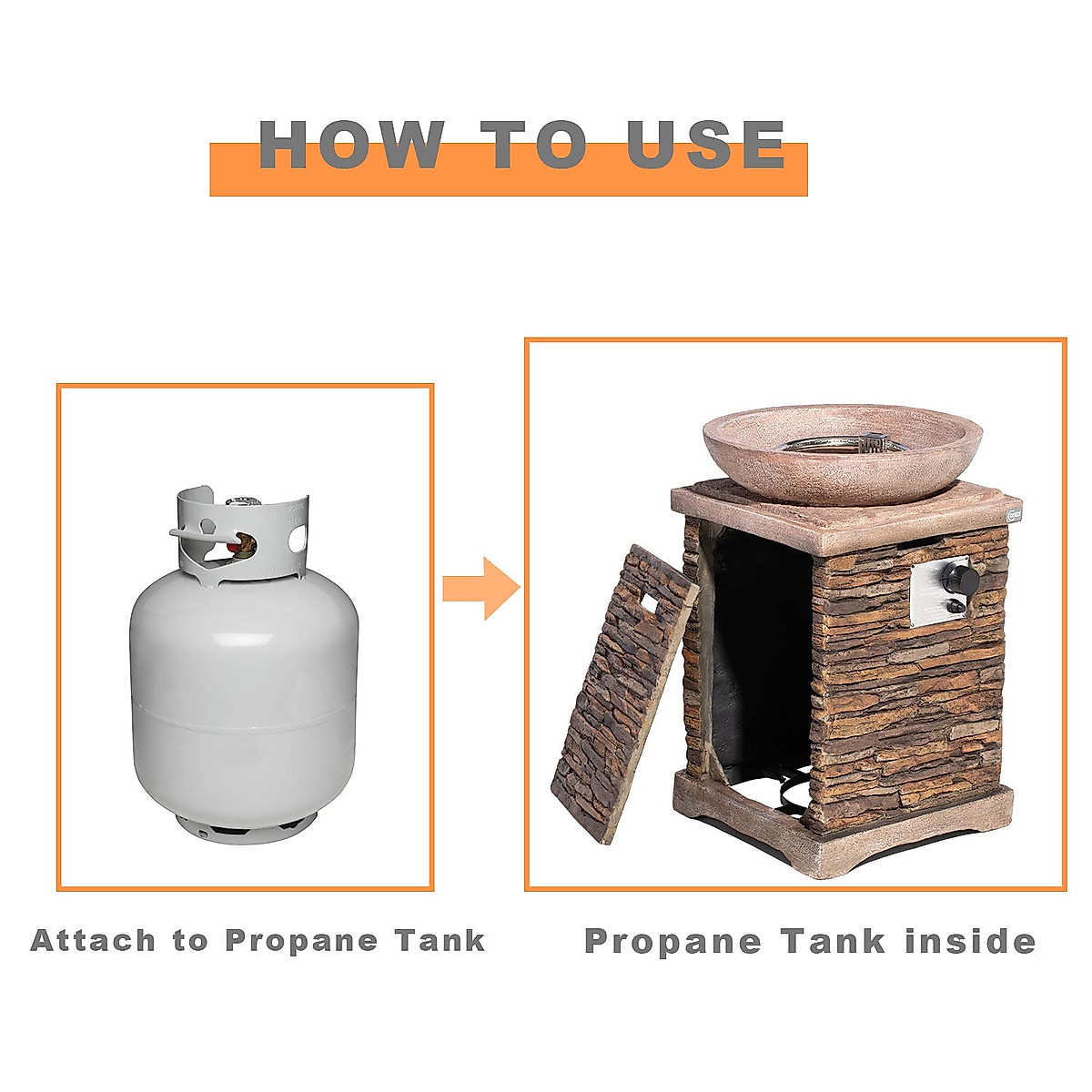 COSIEST Outdoor Propane Fire Pit Table w Faux Brown Compact Ledge Stone 20-inch Square Base and Faux Rose-Marble Round Bowl, 40,000 BTU, Free Lava Rocks, Fits 20lb Tank Inside, Raincover