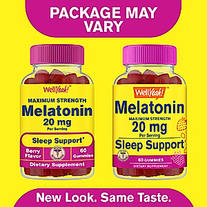 WellYeah Melatonin Gummies 20mg | Sleep Support | Maximum Strength Melatonin 20mg Gummies for Adults | Fast Dissolved | Great Berry Flavor | 60 Count | Vegan, Non GMO