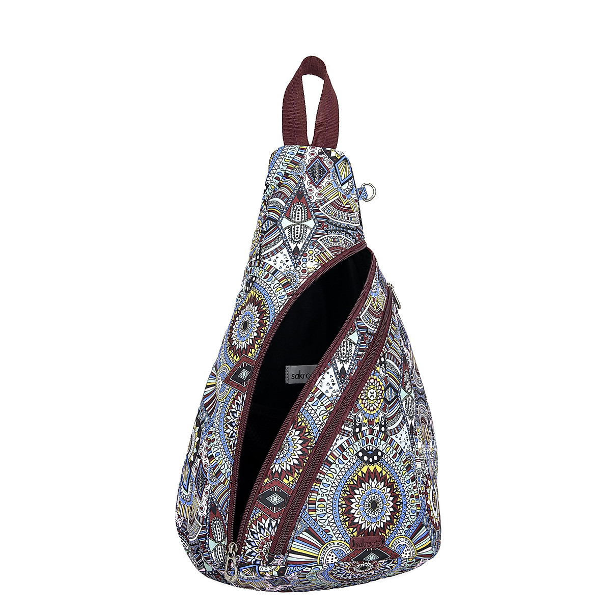 Sakroots On The Go Sling Backpack in Eco Twill, Adjustable Sling Strap, Cabernet Wanderlust