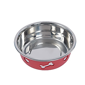 WeatherBeeta Non-Slip Stainless Steel Silicone Bone Dog Bowl, Dark Purple, 8"