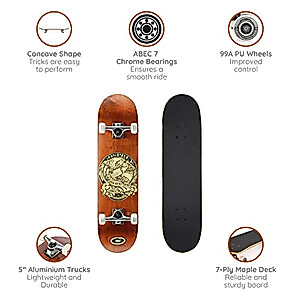Osprey Skateboards for Beginners | 31 x 8 Inch Adult Skateboard with 7 Layer Canadian Maple Deck, Double Kick Concave Skateboard for Riding and Tricks, Multiple Designs