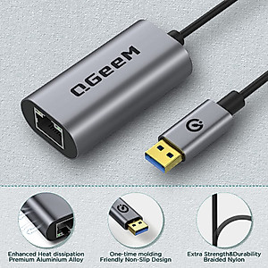 QGeeM USB Ethernet Adapter,USB 3.0 to 10/100/1000 Gigabit Ethernet LAN Network Adapter Compatible for MacBook Air/Pro,Surface Pro,iMac,Vista,Notebook PC with Windows7/8/10, XP