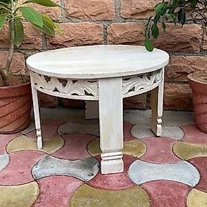 Wooden Carved Chakki Table, Handicraft Round Coffee Table/Cake Cutting Table/Side Table/Nightstand Table/Lamp Table/Bedside Table