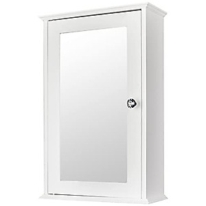 be current Mirror Wall Cabinet, Bathroom Storage Medicine Mount Cabinet Wooden Organizer with Adjustable Shelves, Kitchen Cupboard, White