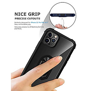 GREATRULY Kickstand Case for iPhone 11 Pro Max 6.5 Inch (2019),Drop Protection Clear Case,Slim Phone Cover Shell,Soft Bumper + Hard Back + Ring Stand Fits Magnetic Car Mount,Black