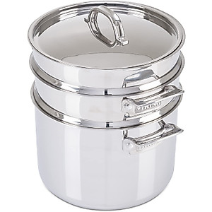 Viking Culinary 3-Ply Stainless Steel Pasta Pot, 8 Quart, Includes Pasta & Steamer Insert, Dishwasher, Oven Safe, Works on All Cooktops including Induction