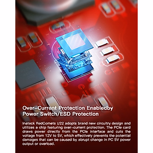 Inateck PCIe to USB 3.2 Gen 2 Extension Card with 16 Gbps Bandwidth, 6 USB Type-A and 2 USB Type-C Ports, RedComets U22