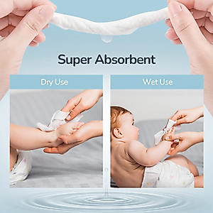 POMPOM LIFE Dry Wipes for Baby Sensitive Skin - 100% Pure Cotton Unscented Dry Paper Wipe for Newborn Toddler Infant Kids- Ultra-Soft Baby Cotton Tissue for Cleaning Face Hand Teeth Eye- 600 Count(6 Pack)