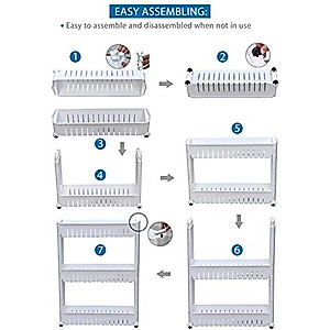 HomeRoots 3 Tier Slim Storage Cart with Wheels Mobile Shelving Unit Organizer Slide Out Storage Rolling Utility Organizer Rack for Kitchen Bathroom Laundry Narrow Places, White