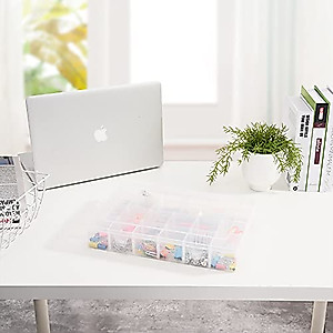 BUG HULL 24 Grids Clear Plastic Organizer Box, Craft Storage Container Jewelry Box with Adjustable Dividers for Beads Art DIY Crafts Jewelry Fishing Tackles Metal Parts Accessories Screws Button