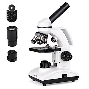 40X-1000X Microscopes for Students Kids Adults, Cordless Biological Compound Monocular Microscopes with Microscope Slides Set, Phone Adapter, Dual LED Illumination Power Optical Glass Lenses