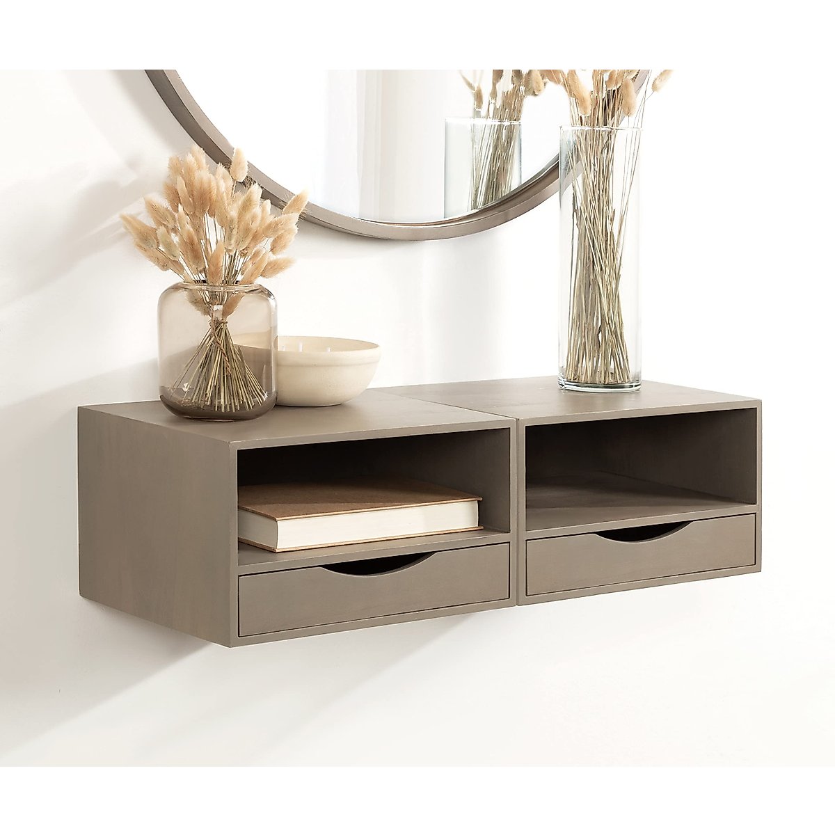 Kate and Laurel Hutton Modern Floating Shelf and Side Table, 12.5 x 10 x 7, Gray, Modern Farmhouse Floating End Table with Graywash Finish for Storage and Display