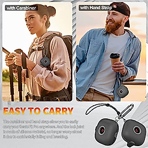 [Upgrade Lock] Case for Beats Fit Pro 2021 Earbuds Armor Shockproof Protective with Anti-Lost Lanyard Keychain (Black)