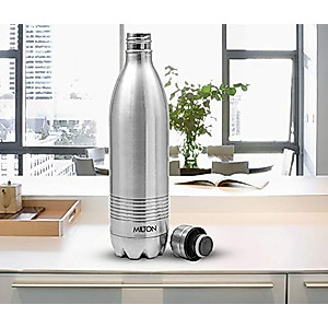 Milton Thermosteel Duo DLX 1000, Double Walled Vacuum Insulated Flask 1000 ml | 34 oz | 1 Ltr |24 Hours Hot and Cold Water Bottle, 18/8 Stainless Steel, BPA Free, Food Grade, Leak-Proof | Silver