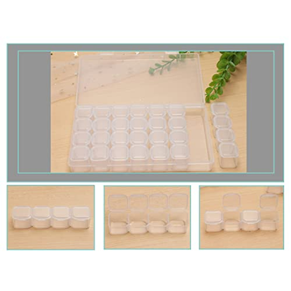JESEP YONG 112 Slots 4 Pack 28 Grids Plastic Organizer Box Clear Beads Storage Container Jewelry Case for Art DIY Crafts , Nail Diamonds ,Jewelry , Painting