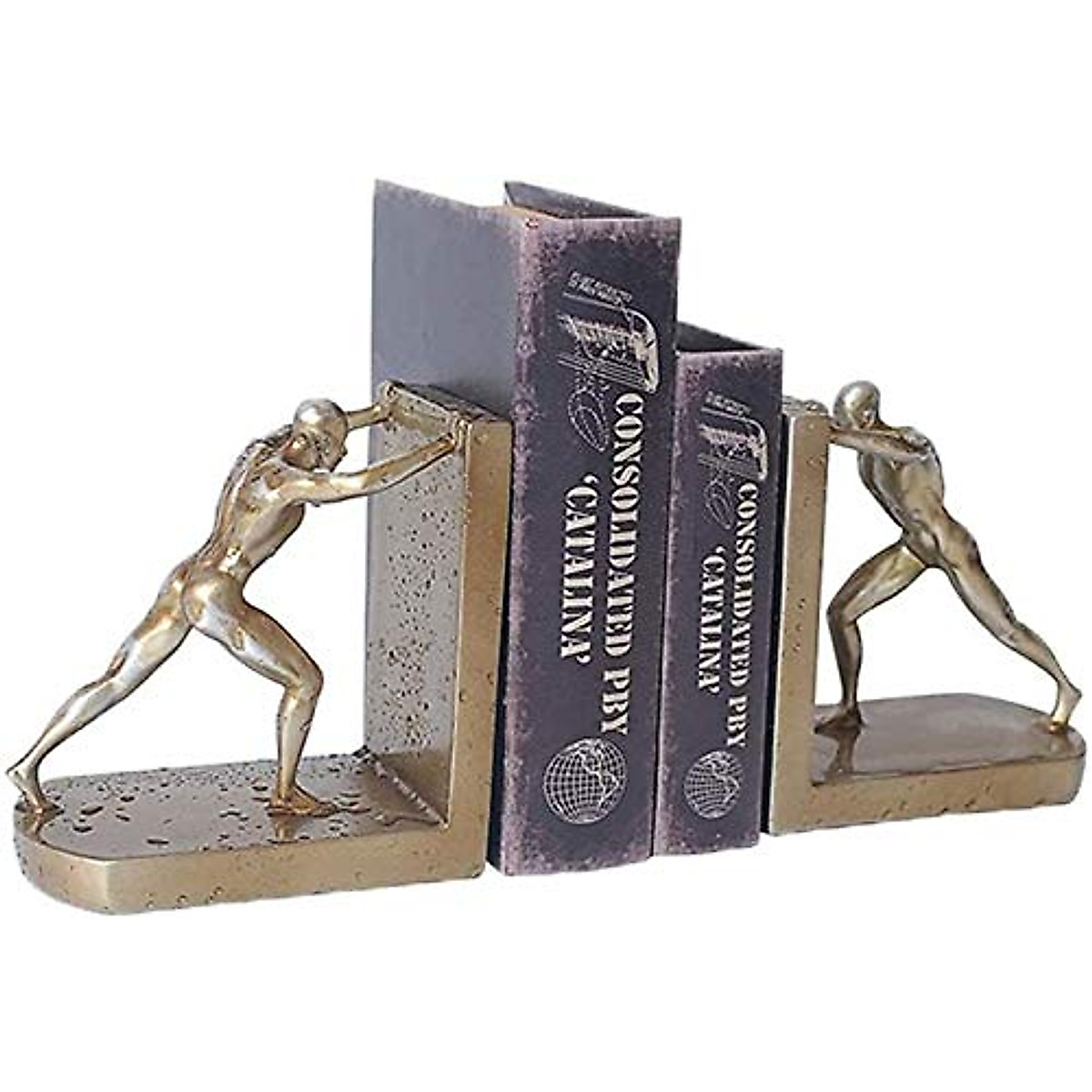 QLAZO Bookend Supports HeavyDuty ， Small Humanoid Bookend Set of Two, Bronze Finish Book Organizer Children Adults Desk Office Home Decoration