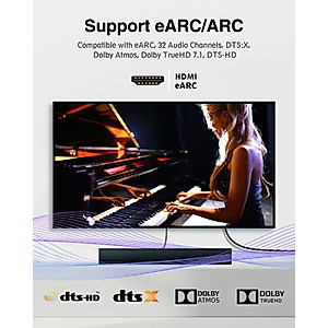 Silkland 8K HDMI ARC/eARC Cable 2.1 for Soundbar 3.3ft, 8K@60Hz, 4K@120Hz Ultra High Speed HDMI Cord Dolby Atoms 48Gbps, HDR10 HDCP 2.2&2.3 Compatible for Vizio Samsung Bose Sound bar, UHD TV,Blu-ray