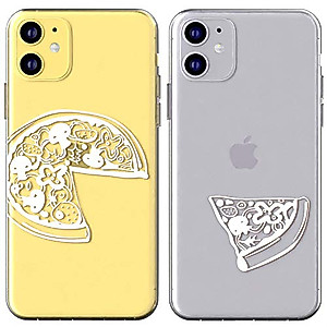 Toik Matching Couple Cases for Apple iPhone 11 Pro Xs Max Xr 10 X 8 Plus 7 6s 5s SE Cover Girlfriend Cute Anniversary Boyfriend Sketch Slice Pizza Slim Drawing Design Simple BFFs Protective Flexible