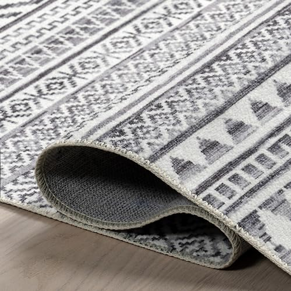 nuLOOM Kira Machine Washable Tribal Geometric Ultra Thin Area Rug, 4x6, Grey