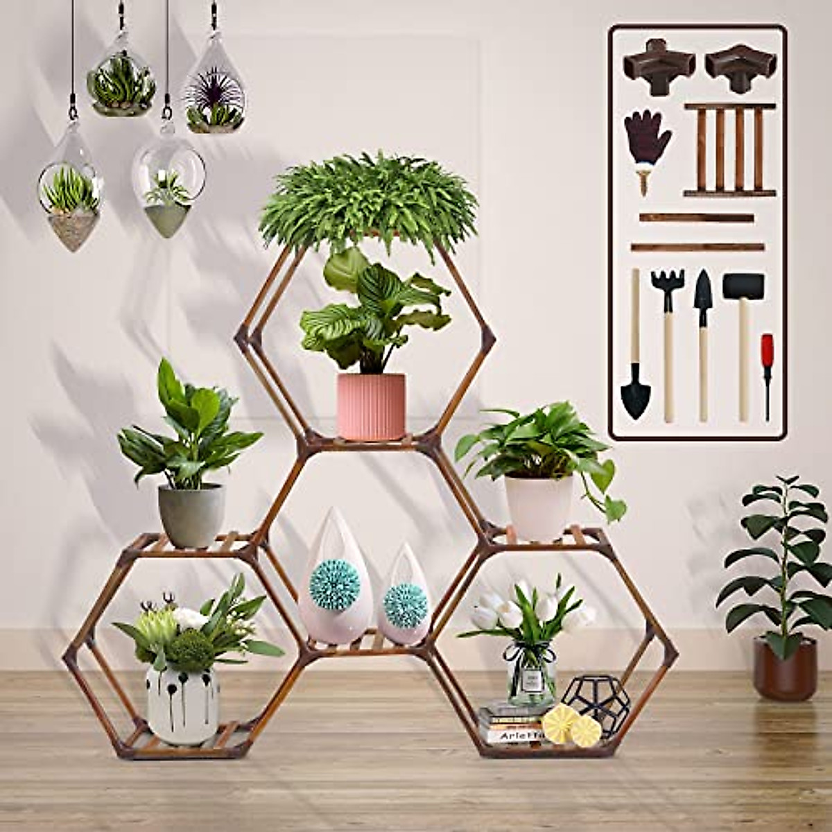 SUZAMI Hexagonal Plant Stand Indoor 7 Tiers Wood Plant Stands for ...