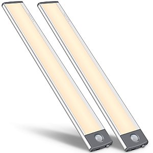 54-LED Motion Sensor Cabinet Light,Under Counter Closet Wireless USB Rechargeable Kitchen Night Lights,Battery Powered for Wardrobe,Cabinet,Cupboard（Warm Light）-2Pack