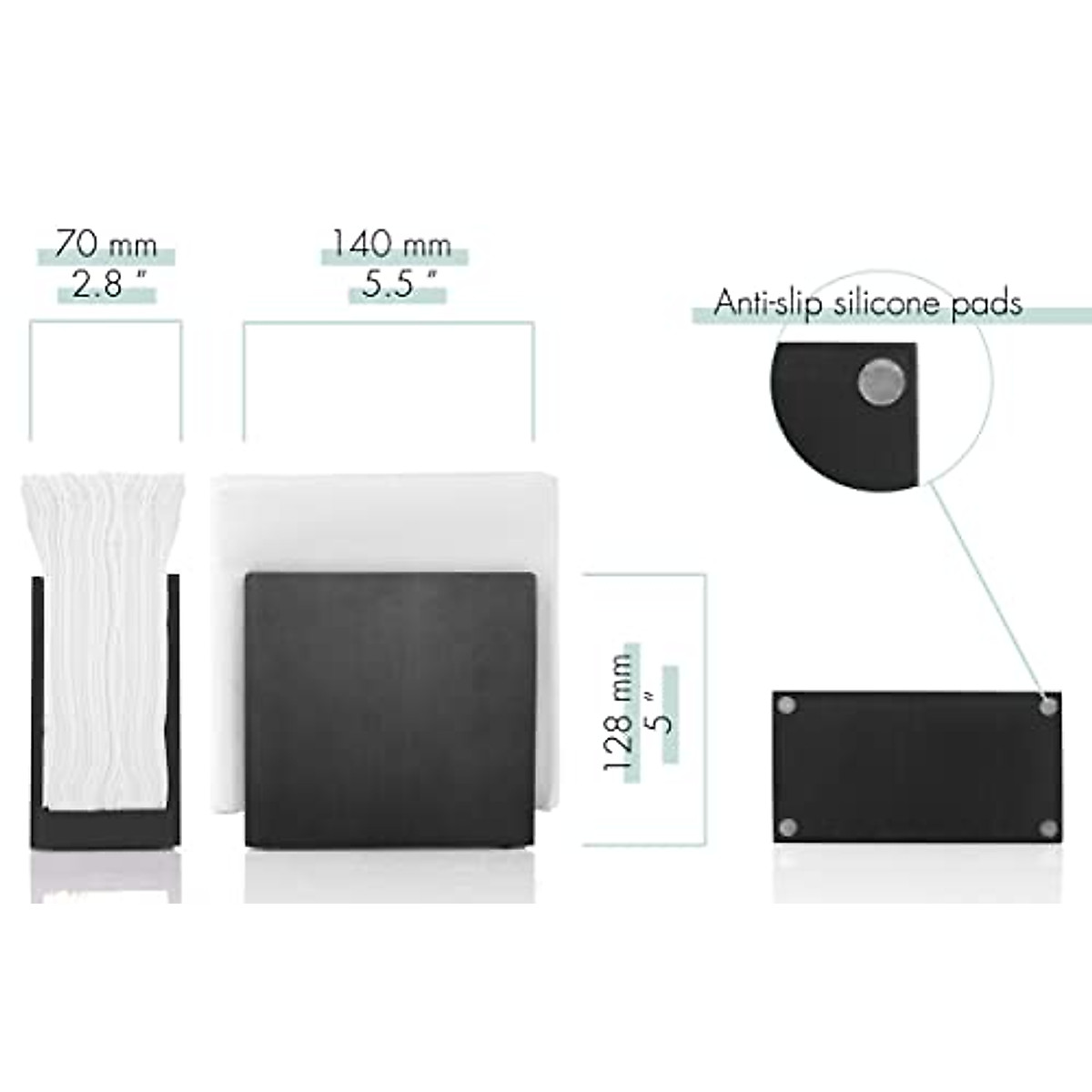 Napkin Holder For Table - Wooden Farmhouse Napkin Holders, Black Simple Upright Vertical Dining Table Cocktail Napkins Dispenser, Kitchen Rustic Natural Walnut Wood For Paper Napkins