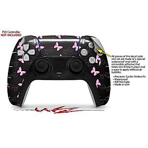 WraptorSkinz Skin Wrap Compatible with Sony PS5 DualSense Controller Pastel Butterflies Pink on Black (Controller NOT Included)
