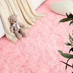 LOCHAS Ultra Soft Indoor Modern Area Rugs Fluffy Living Room Carpets for Children Bedroom Home Decor Nursery Rug 4x5.3 Feet, Pink
