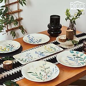 Bico Botanical Valley Ceramic Salad Plates, 8.75 inch, Set of 4, for Salad, Appetizer, Microwave & Dishwasher Safe