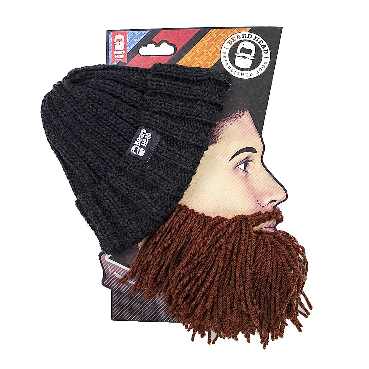 Beard Head Barbarian Vagabond Beanie - Original Handmade Knit Hat and Removable Brown Beard