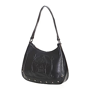 Lost Queen Gothic Women’s White Magic Shoulder Bag Embossed Skull Pentagram Purse