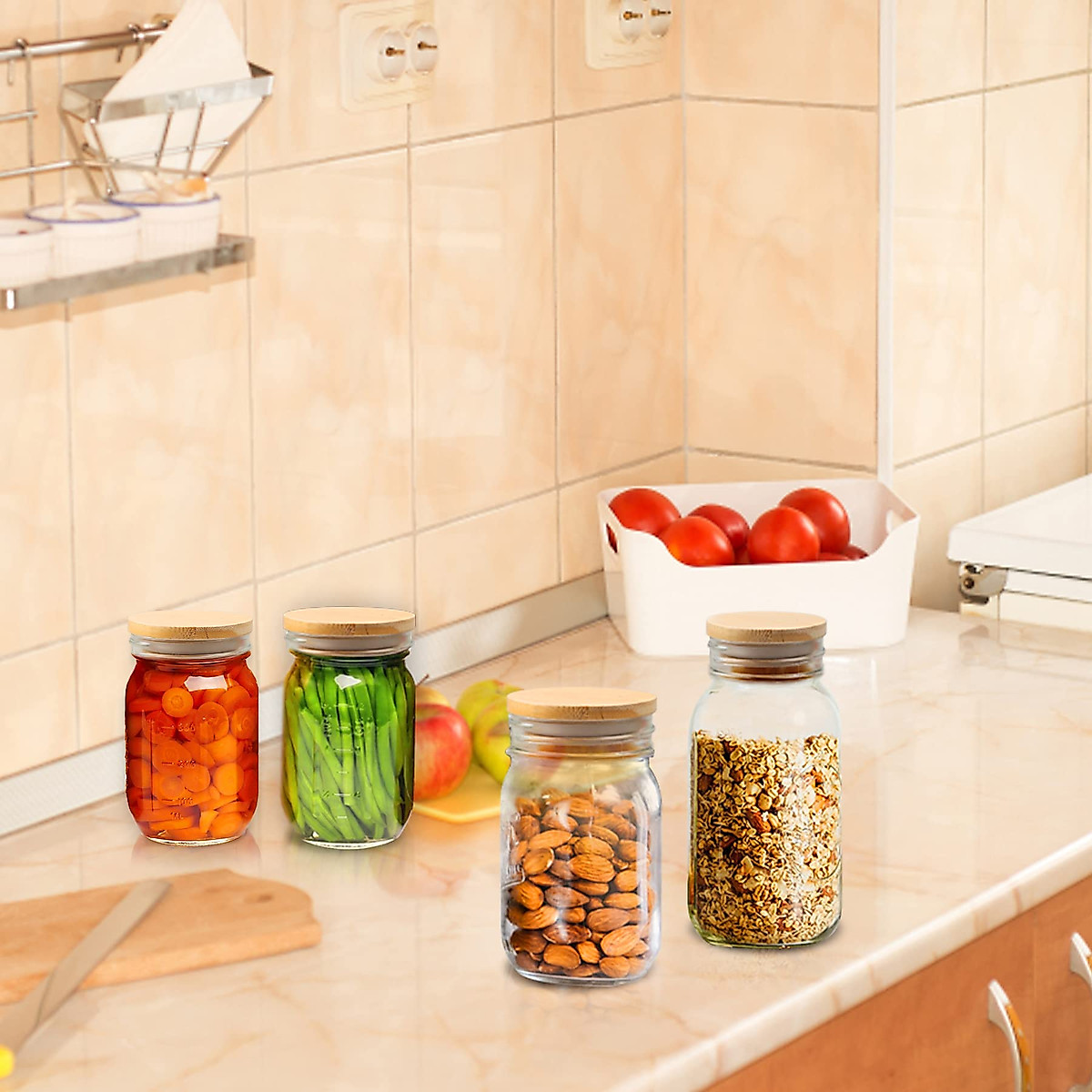 Bamboo Mason Jar Lids Regular Mouth Storage Canning Jar Lids, 6 Pack Lids with Decorative Chalkboard Labels and Pen for Regular Mouth Mason Jar