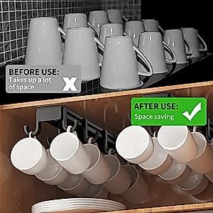WSVILLE Scalable Mug Rack Under Cabinet - Coffee Mug Holder with 8 Mug Hooks, Convenient for Take Out Mug for Bar, Kitchen Dining Room, Coffee Bar (13.8 Inch)