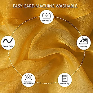 Gold Yellow Valances for Windows - Light Filtering Semi Sheer Valances for Living Room/Bedroom/Kitchen/Bathroom/Cafe - Transparent Window Valance Curtains with Rod Pocket 2 Panels 52 by 18 Inches Long