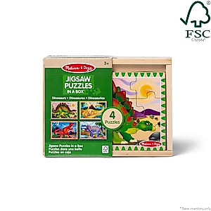 Melissa & Doug Dinosaurs 4-in-1 Wooden Jigsaw Puzzles in a Storage Box (48 pcs) - FSC Certified