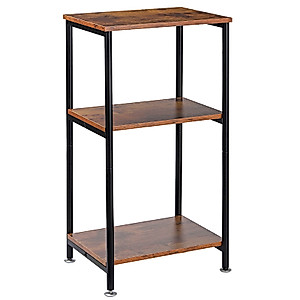 MOOACE Tall Side Table, 3 Tier End Table with Storage Shelf, Tall Nightstand for Small Spaces, Living Room, Bedroom, Office, Hallway, Rustic Brown