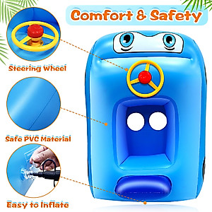 Toddler Pool Float with Safety Seat & Backrest, 41" Large Car Shape Baby Swim Pool Floaties Toddler Floats Summer Beach Baby Pool Toys for Toddlers Infant 6-36 Months
