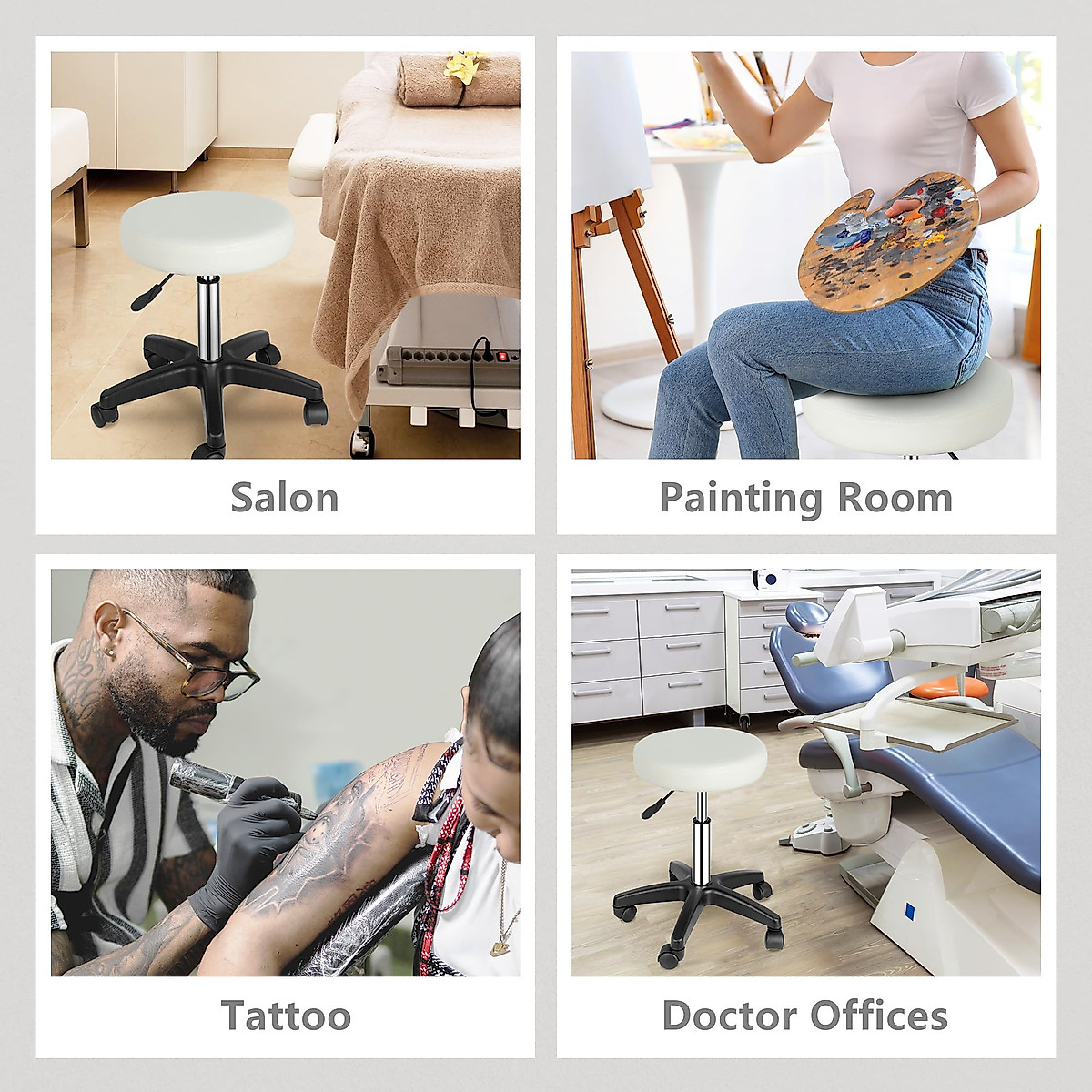 Adjustable Hydraulic Rolling Swivel Salon Stool Chair Tattoo Massage Facial Spa Stool Chair Black (White)