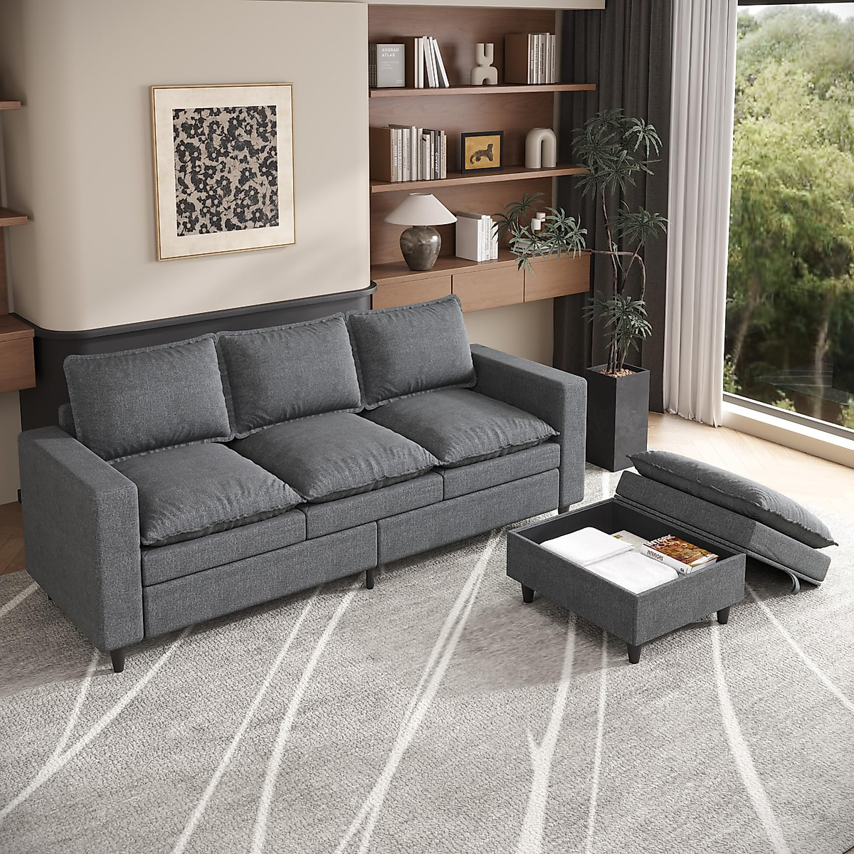 Convertible Sectional Sofa Couch for Living Room, L-Shaped Comfy Cloud Sofa, Removable Storage Ottoman, Small Sofa for Apartment/Living Room (Dark Grey)