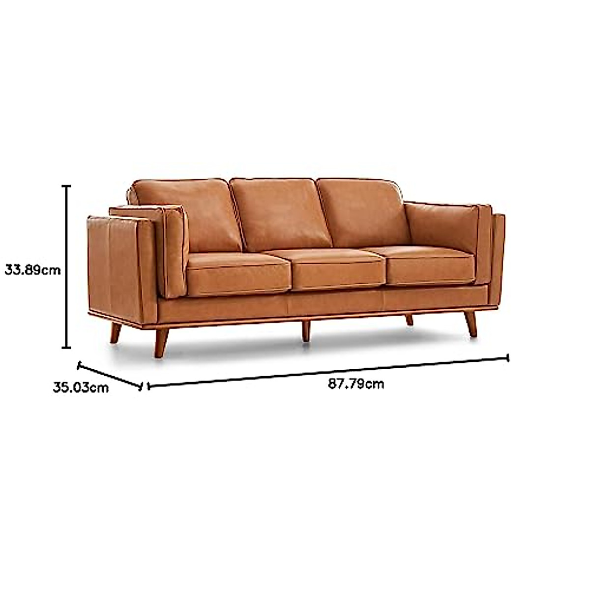 Valencia Artisan Full Leather Sofa 88” - Pure Full Italian Nappa Leather Couch, Solid Wood Accent, Ultimate Comfort, Cognac Tan
