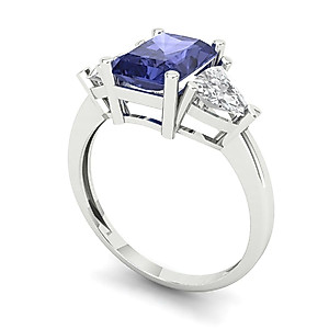 Clara Pucci 2.95 Carat Emerald Cut 3 Stone Solitaire Simulated Tanzanite Proposal Designer Wedding Anniversary Bridal Ring 14k White Gold, Size 8