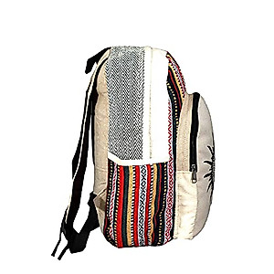 VIBRANIC Himalayan HEMP Laptop Backpack - THC Free - 13”/15” Laptop Compartment - All Natural Handmade - Multi-Pocket - Multi Stripe Om Print - Made in Nepal